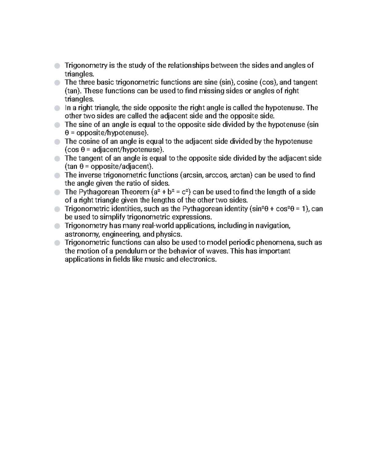 Basic Trig Notes - Trigonometry is the study of the relationships ...