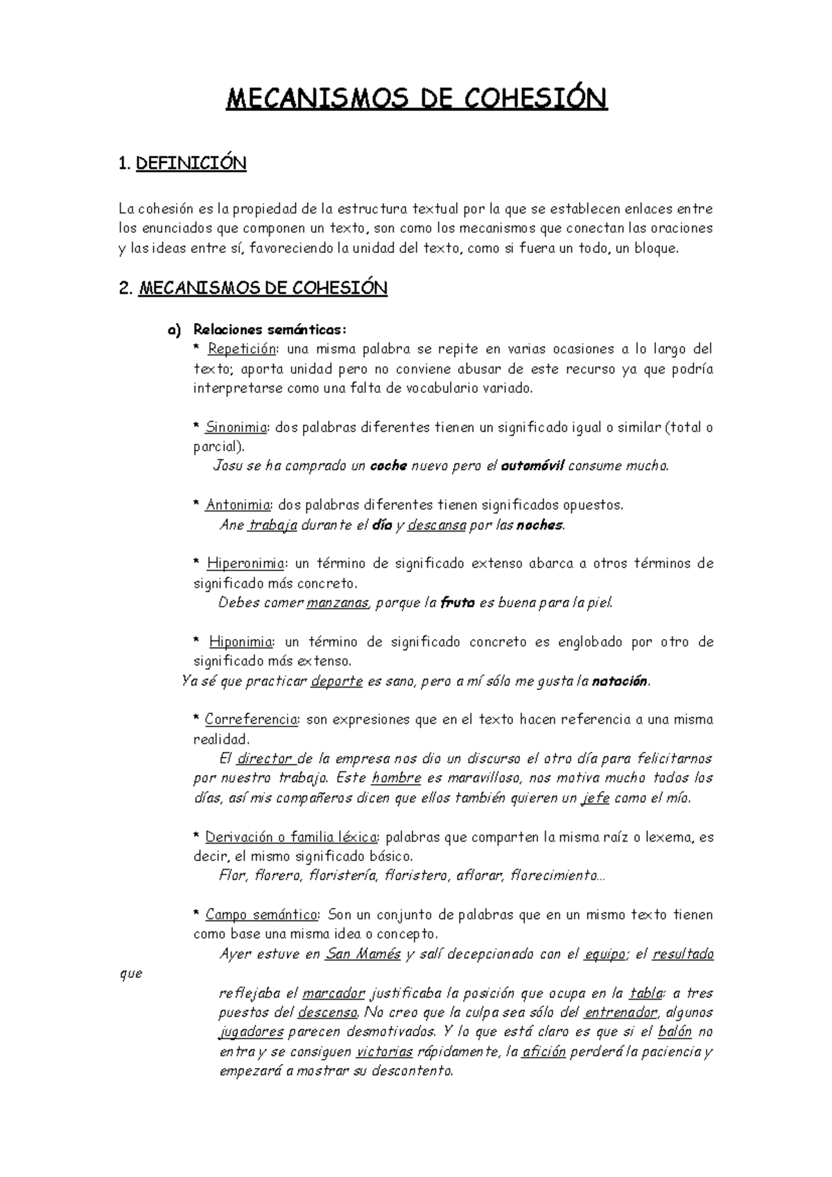 Elementos DE Cohesiã N explicado - MECANISMOS DE COHESIÓN 1. DEFINICIÓN ...