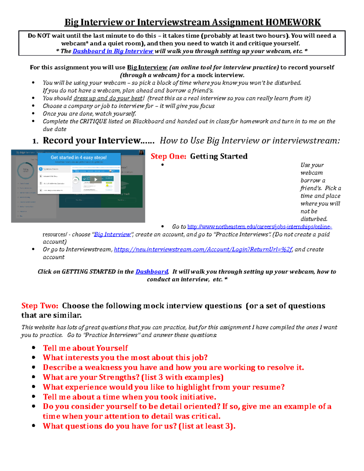 Big interview assignment Fall 2018 - Big Interview or Interviewstream ...