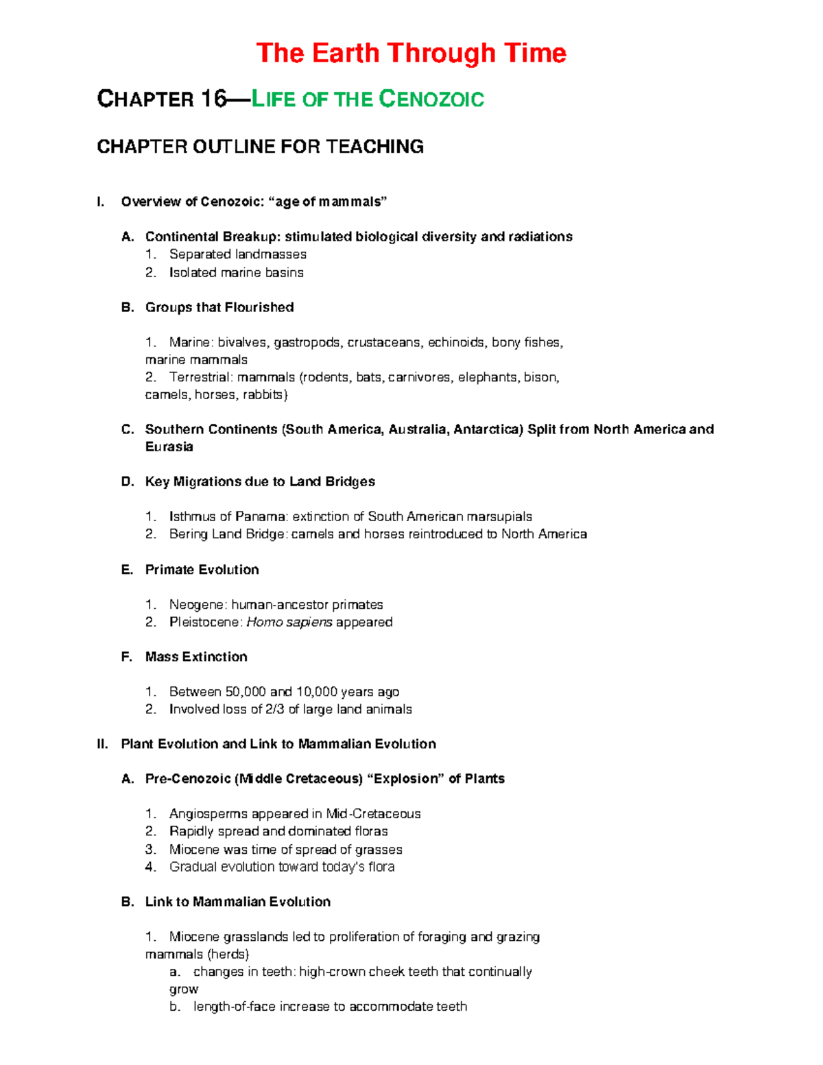 Ch16 Life of the Cenozoic Notes - The Earth Through Time CHAPTER 16 ...