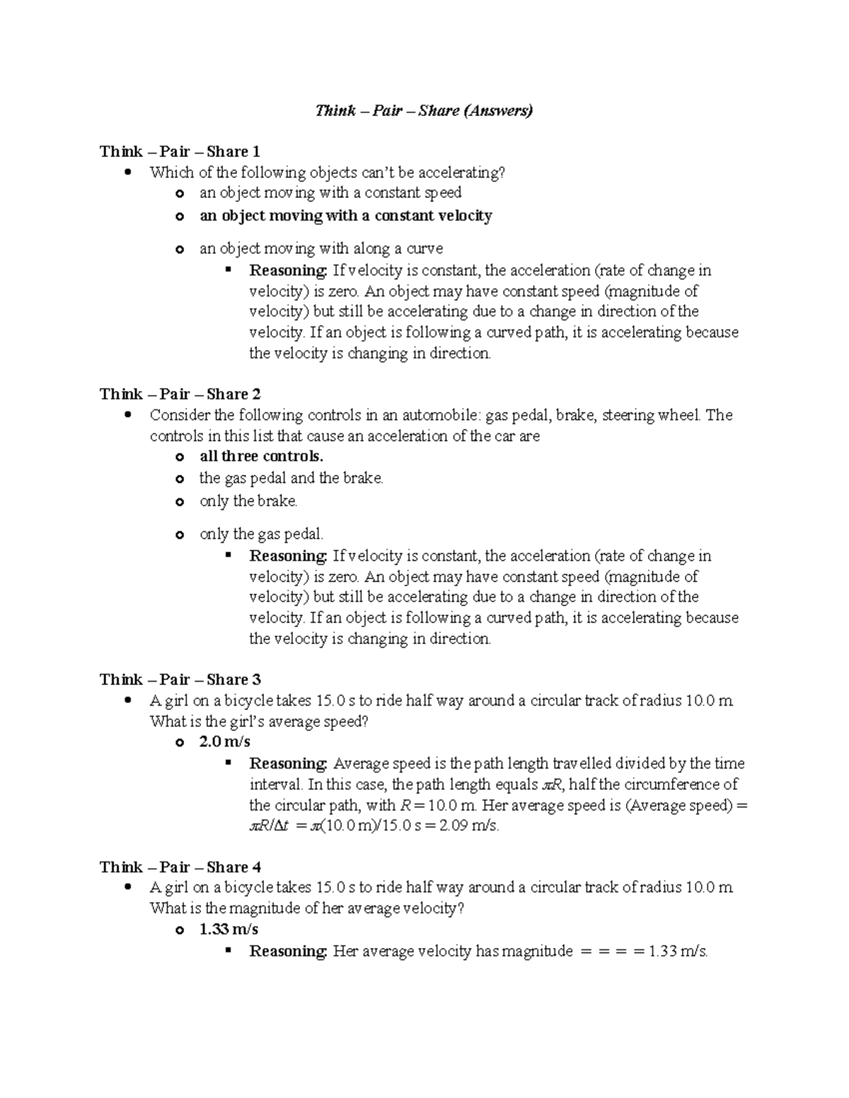 Topic 3 [ Think Share Questions ] - Think – Pair – Share (Answers ...
