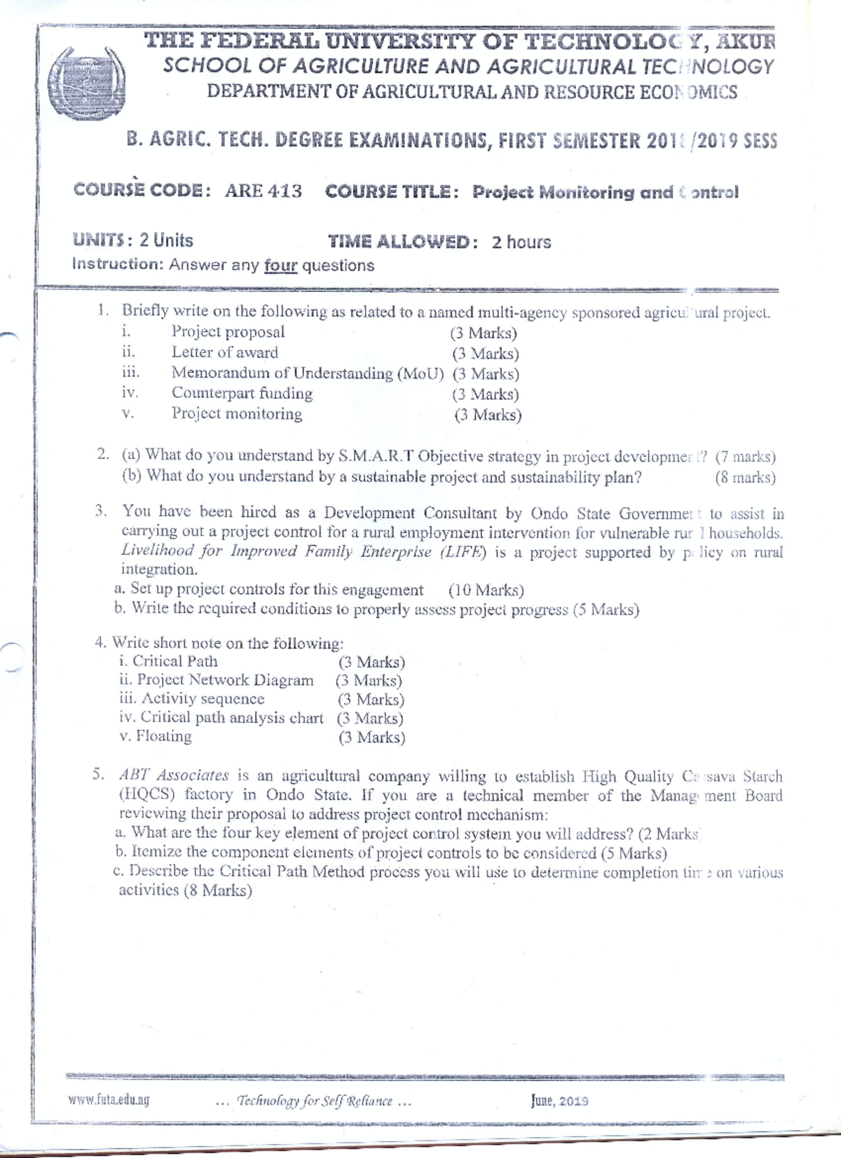 ARE 413 ( 2018 - 2019 ) Project Monitoring AND Contro 0001 - Project ...