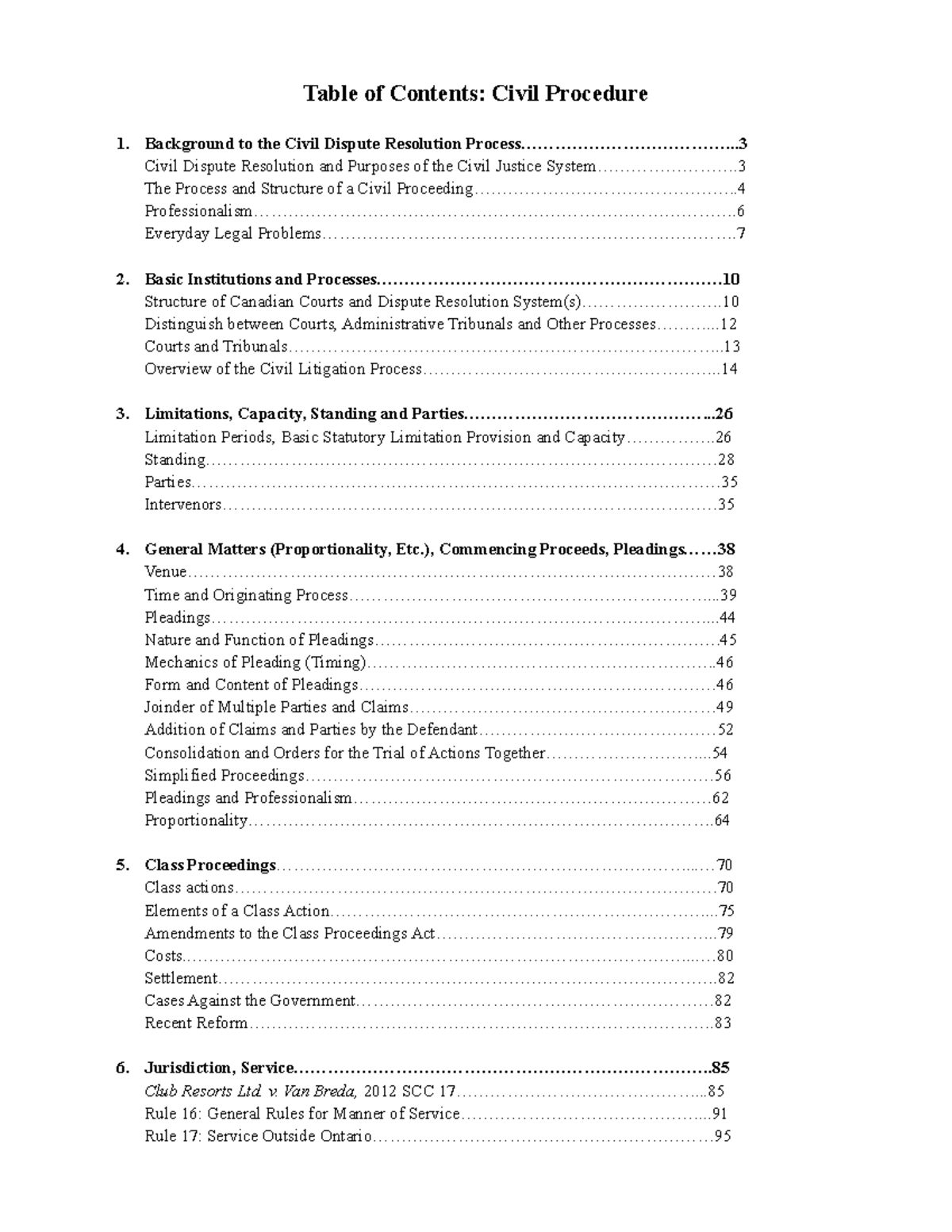 2. Table of Contents civil - Table of Contents: Civil Procedure ...