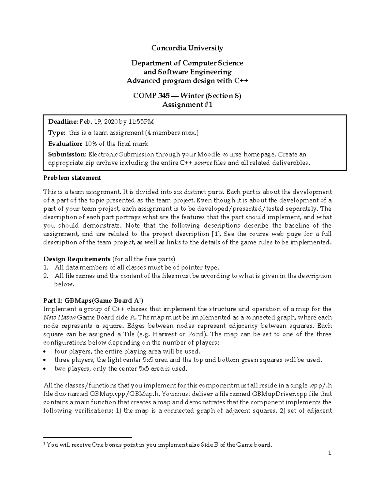 COMP345 WINTER 2020 Assignment #1. A - Concordia University Department of Computer Science and ...
