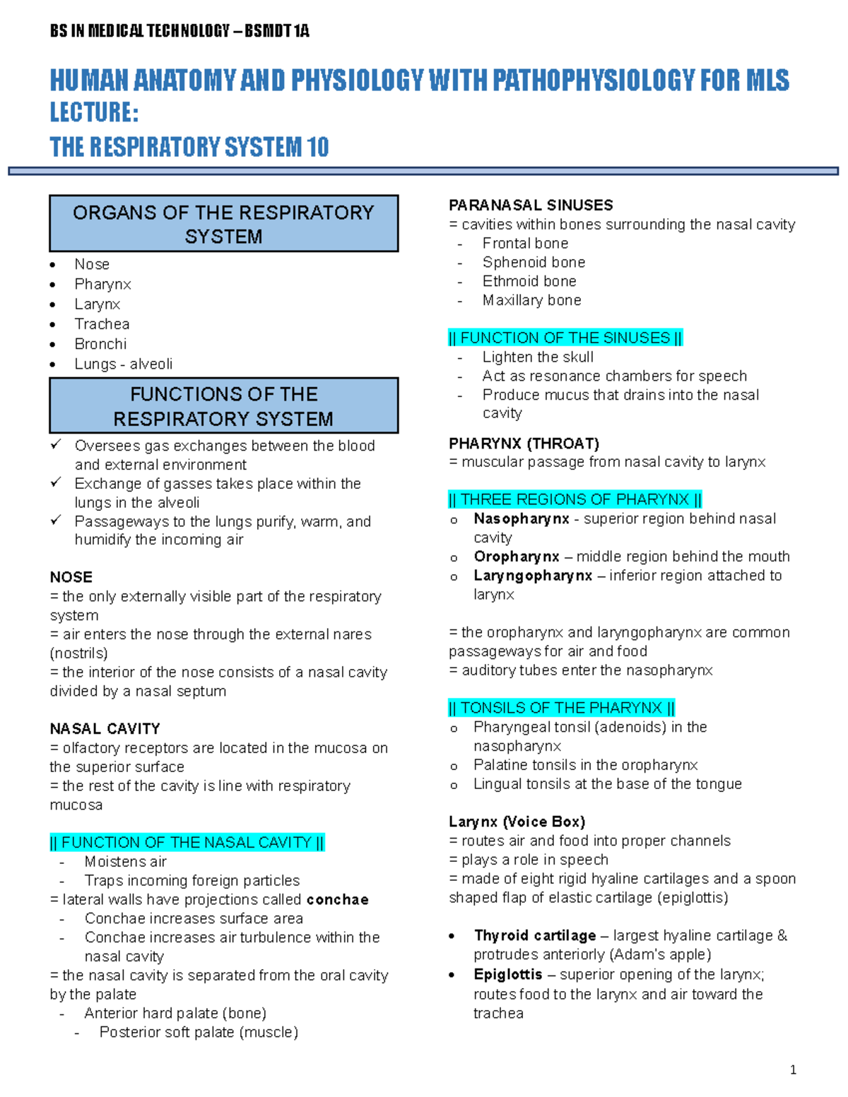 Anaphy-LEC- Respiratory- System - HUMAN ANATOMY AND PHYSIOLOGY WITH ...