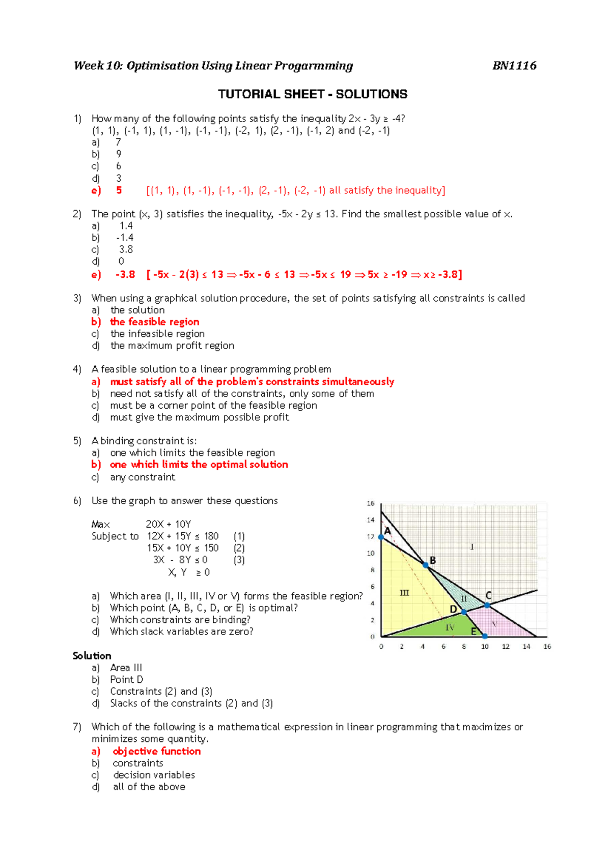Week 10 Solutions Optimisation Using Linear Programming Week 10 Optimisation Using Linear