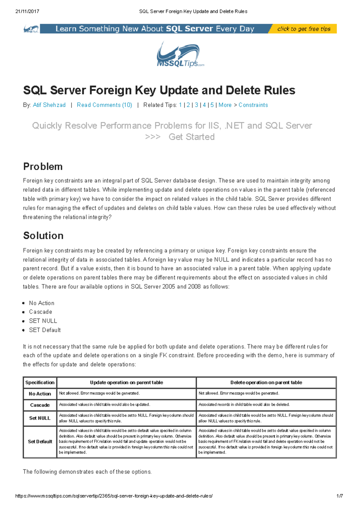 SQL Server Foreign Key - NET and SQL Server >>> Get Started Problem Foreign key constraints ...