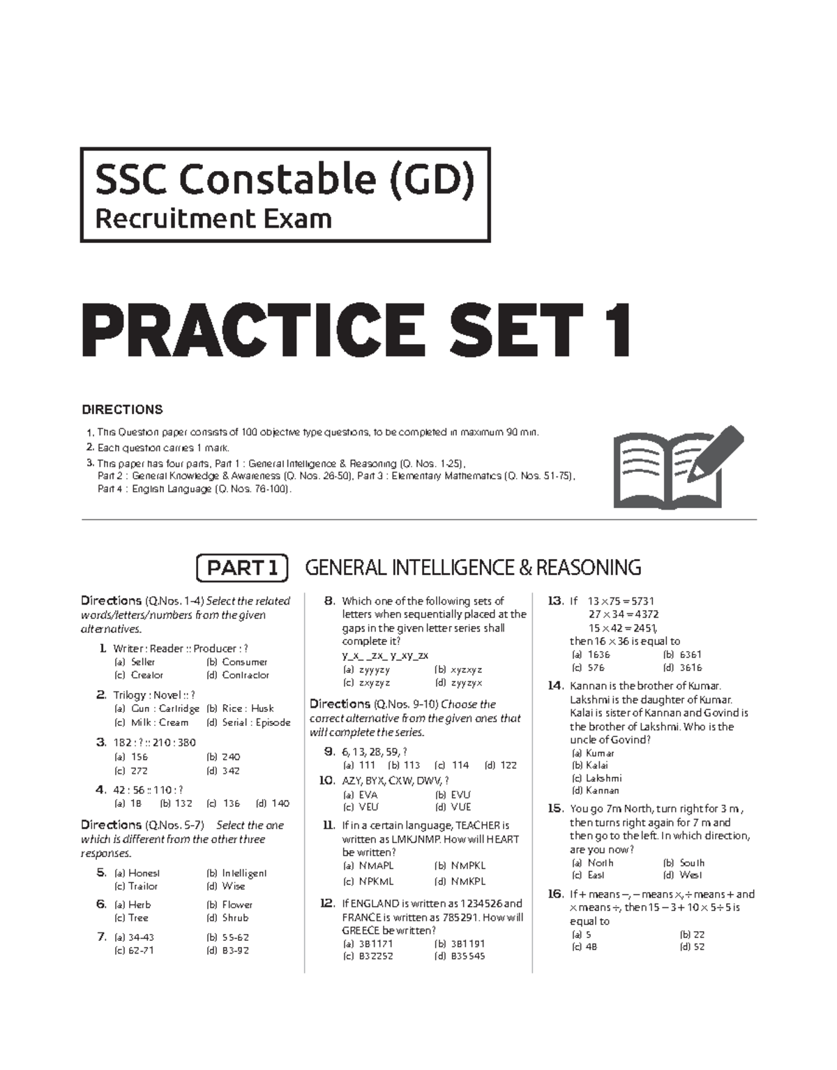 SSC Constable Practice Set - Directions (Q. 1-4) Select the related ...