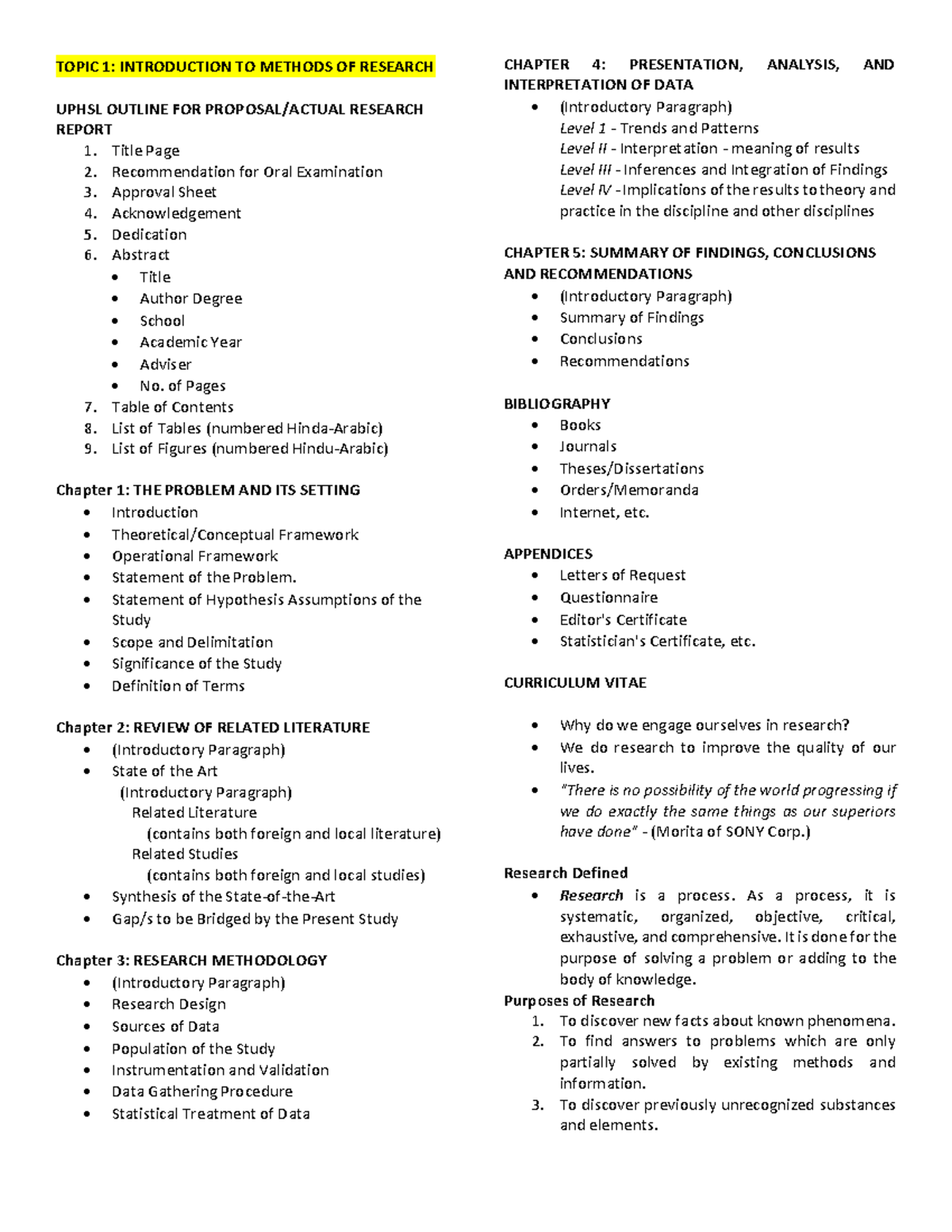 Research Title Parts - TOPIC 1: INTRODUCTION TO METHODS OF RESEARCH ...