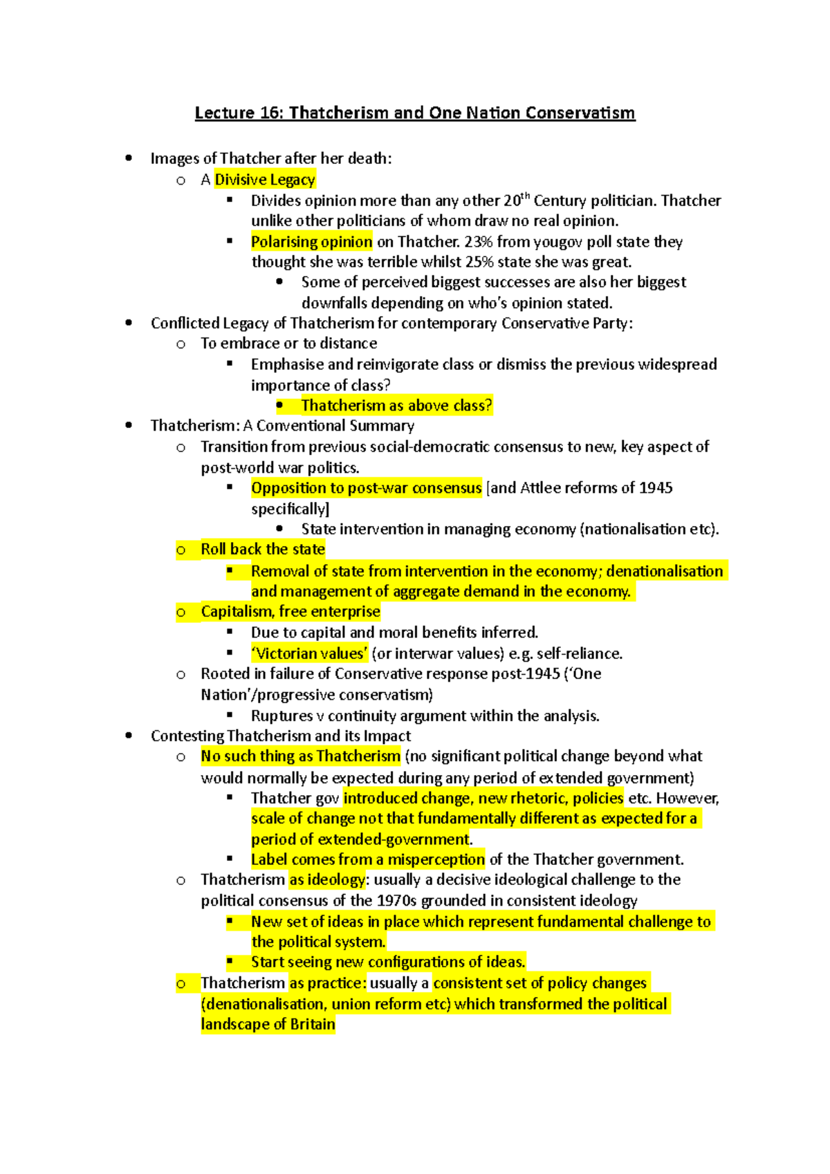 Lecture 16- Thatcherism and One Nation Conservatism - Lecture 16 ...