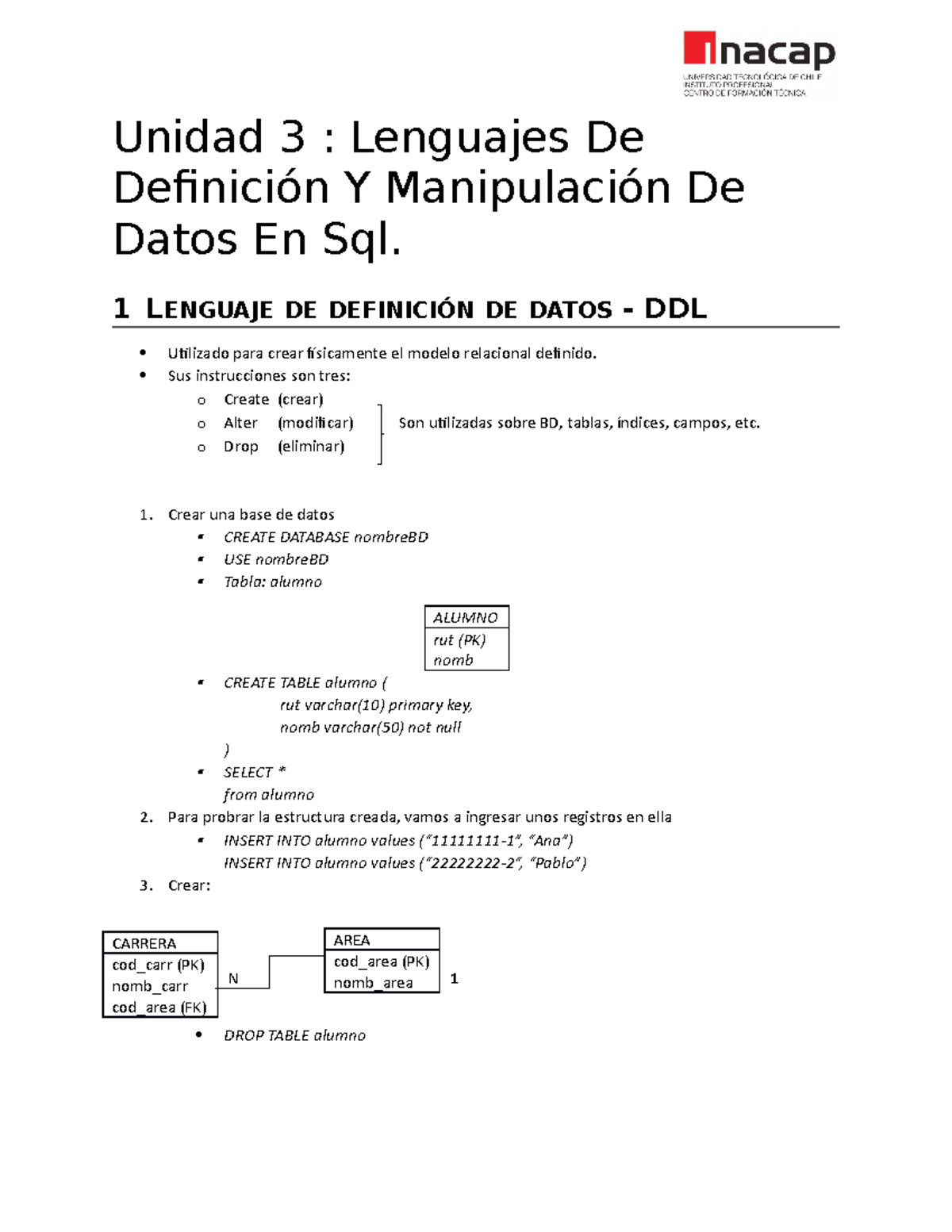 Lenguajes de definición y manipulación de datos SQL - Unidad 3 ...