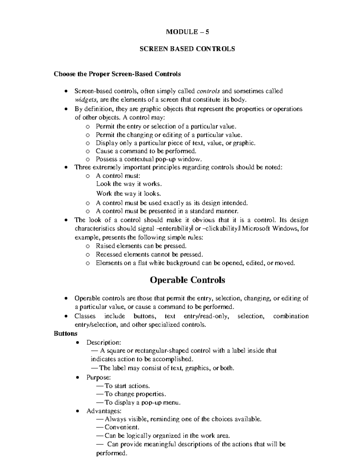 Module 5 notes - MODULE – 5 SCREEN BASED CONTROLS Choose the Proper ...