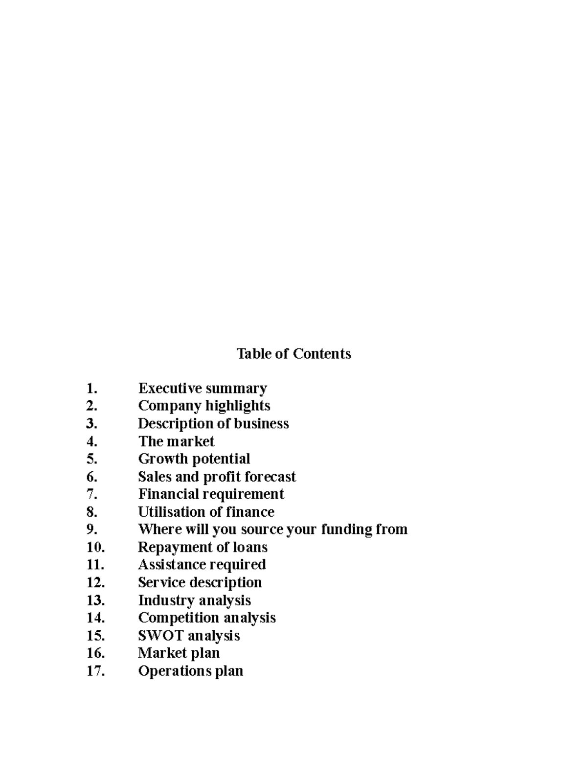 Project Report of mba - Table of Contents Executive summary Company ...