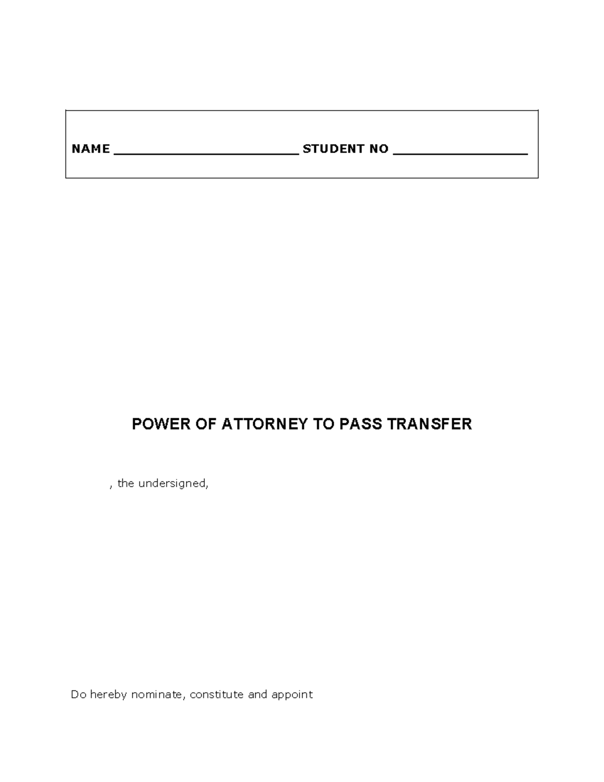 POA Answer Sheet - NAME ______________________ STUDENT NO ...