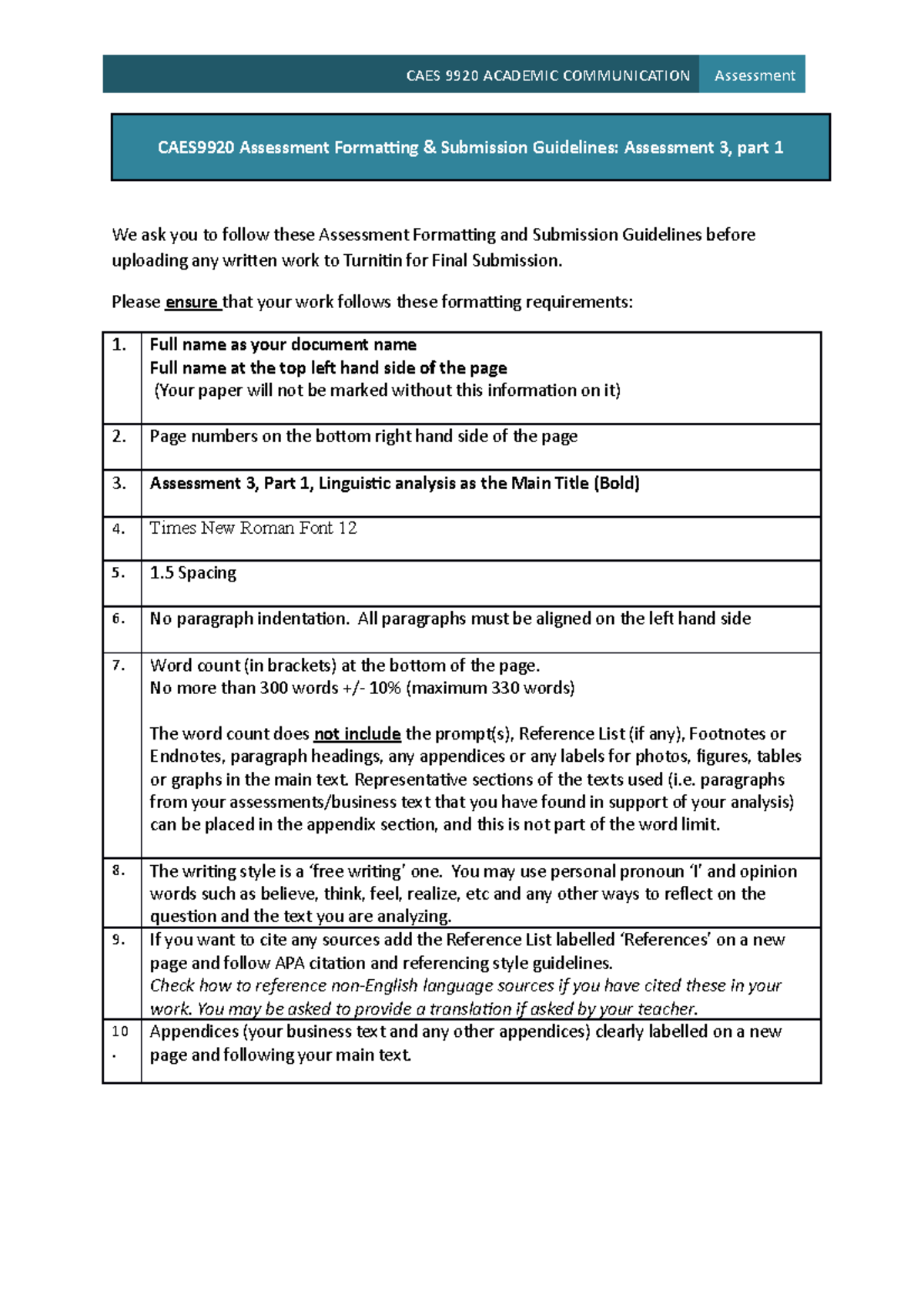 CAES9920 Assessment 3 Part1 Submission Guidelines - CAES 9920 ACADEMIC ...