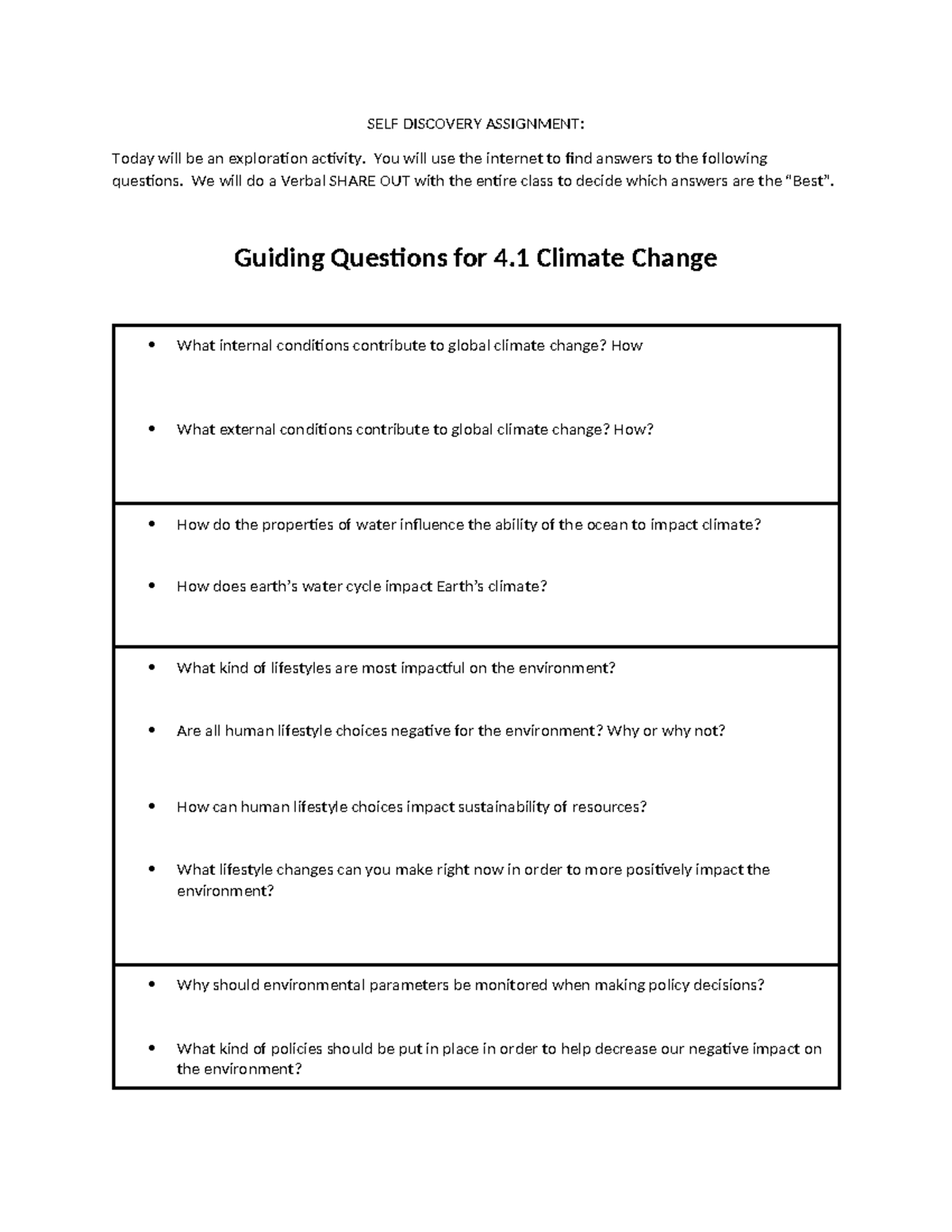 CLimate Change SELF Discovery Assignment 2 - SELF DISCOVERY ASSIGNMENT ...