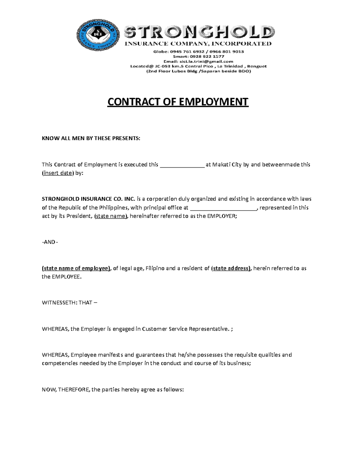 Sample OF Contract OF Employment IN PH - CONTRACT OF EMPLOYMENT KNOW ...