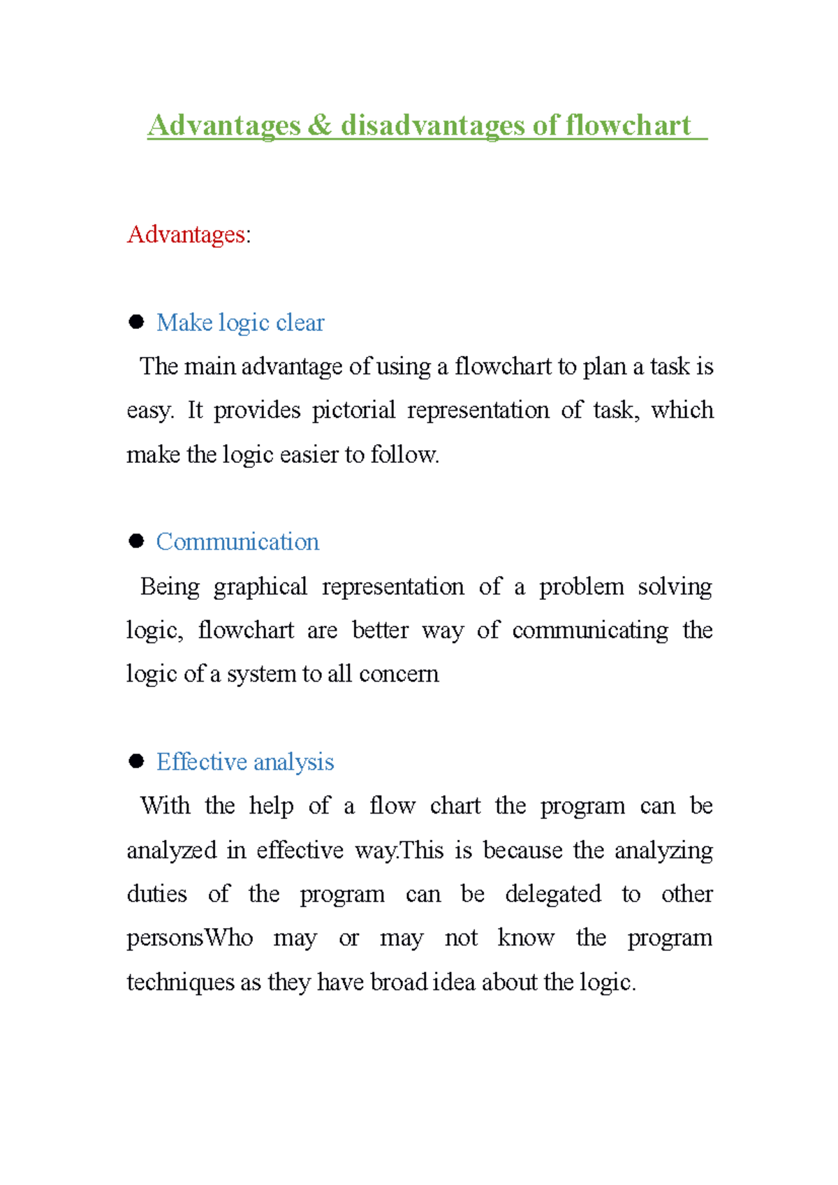 Advantages Disadvantages Of Flowchart Advantages Disadvantages Of