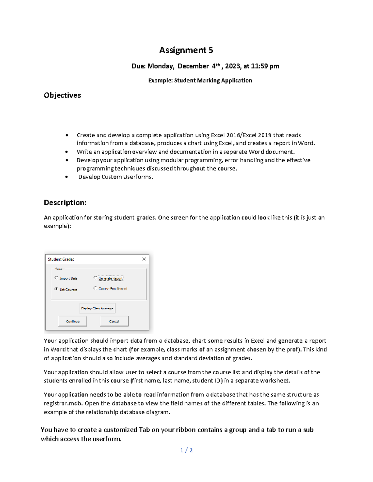 Student Marking Application F23 - 1 / 2 Assignment 5 Due: Monday ...