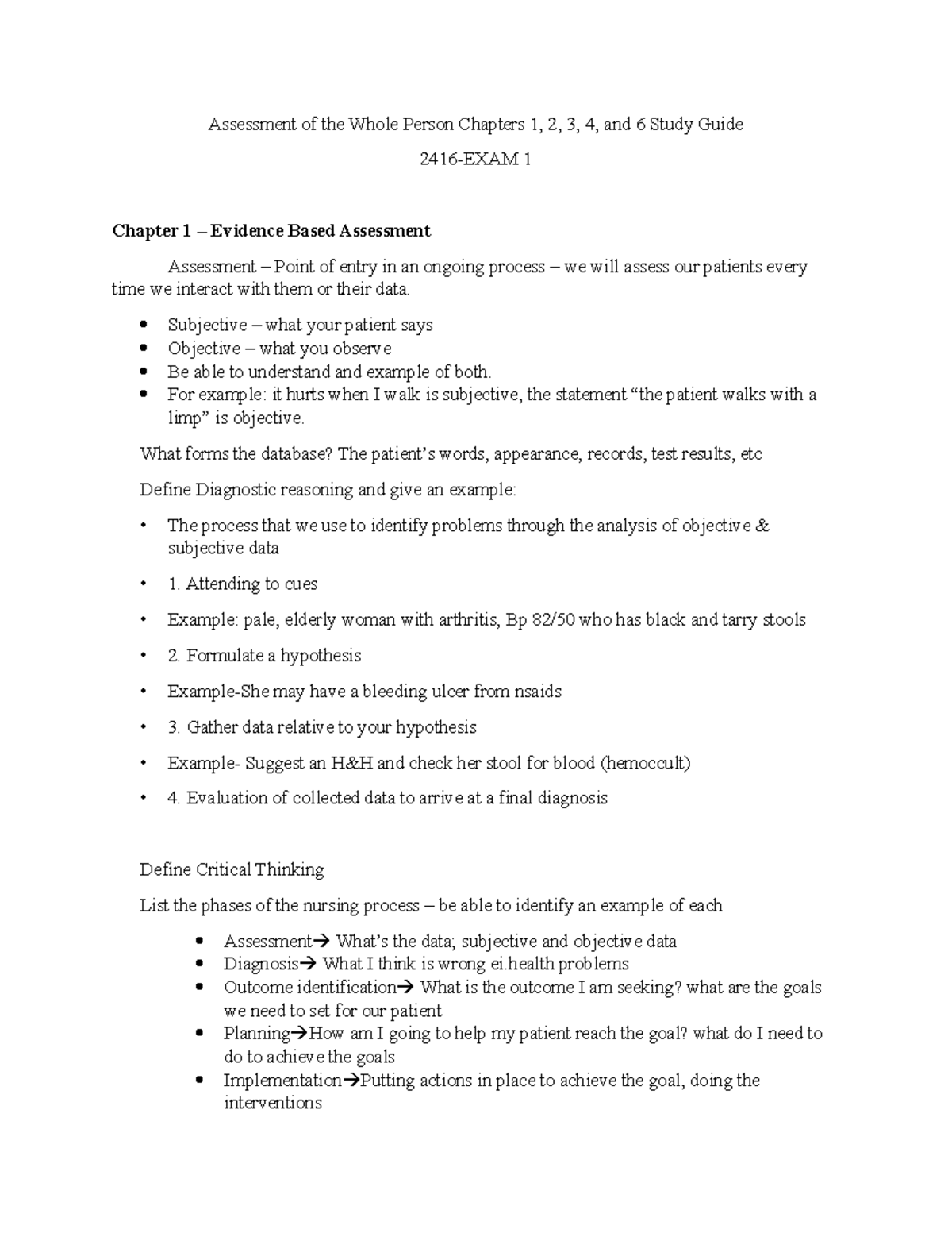 Assessment of the Whole Person Study guide Chapters 1 - Assessment of ...