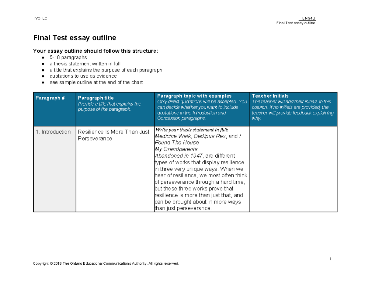 Final Test Essay Outline - Final Test essay outline Final Test essay ...