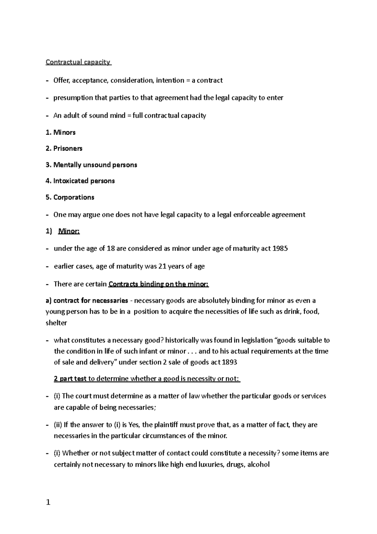 5) Contractual capacity - Contractual capacity - Offer, acceptance ...