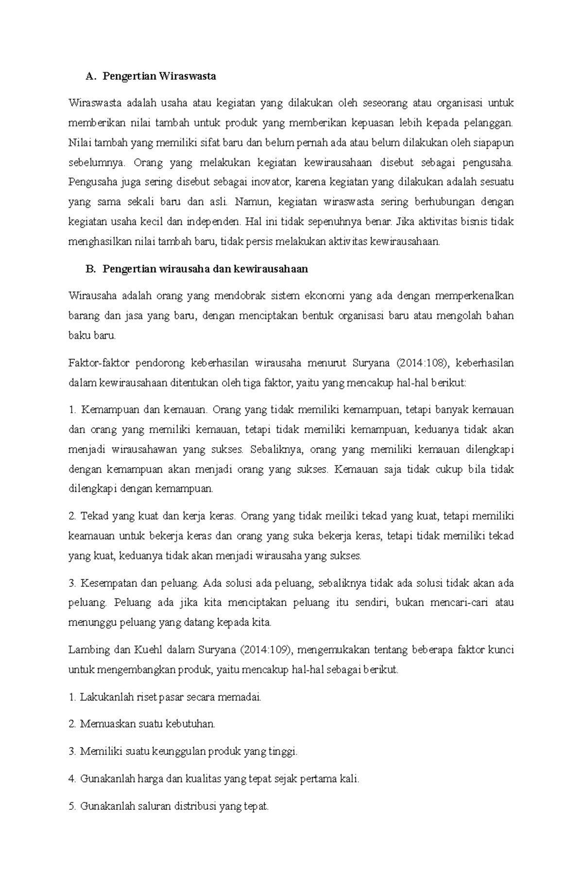 PKWU 11 - kewirausahaan - A. Pengertian Wiraswasta Wiraswasta adalah ...