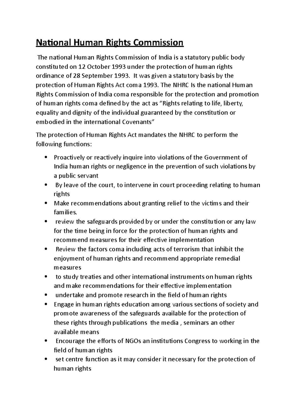 National Human Rights Commission - It was given a statutory basis by ...