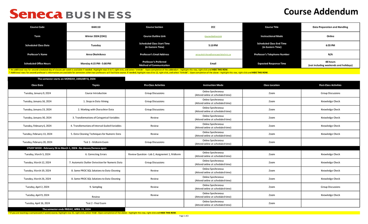 pom pom notes pom - Page 1 of 2 Course Addendum Course Code BAN110 ...
