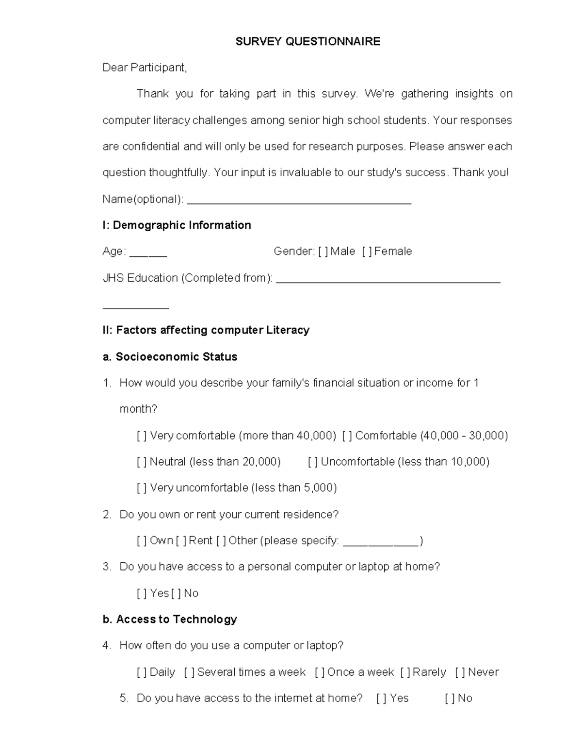 Belvis, et.al Questionaire - SURVEY QUESTIONNAIRE Dear Participant ...