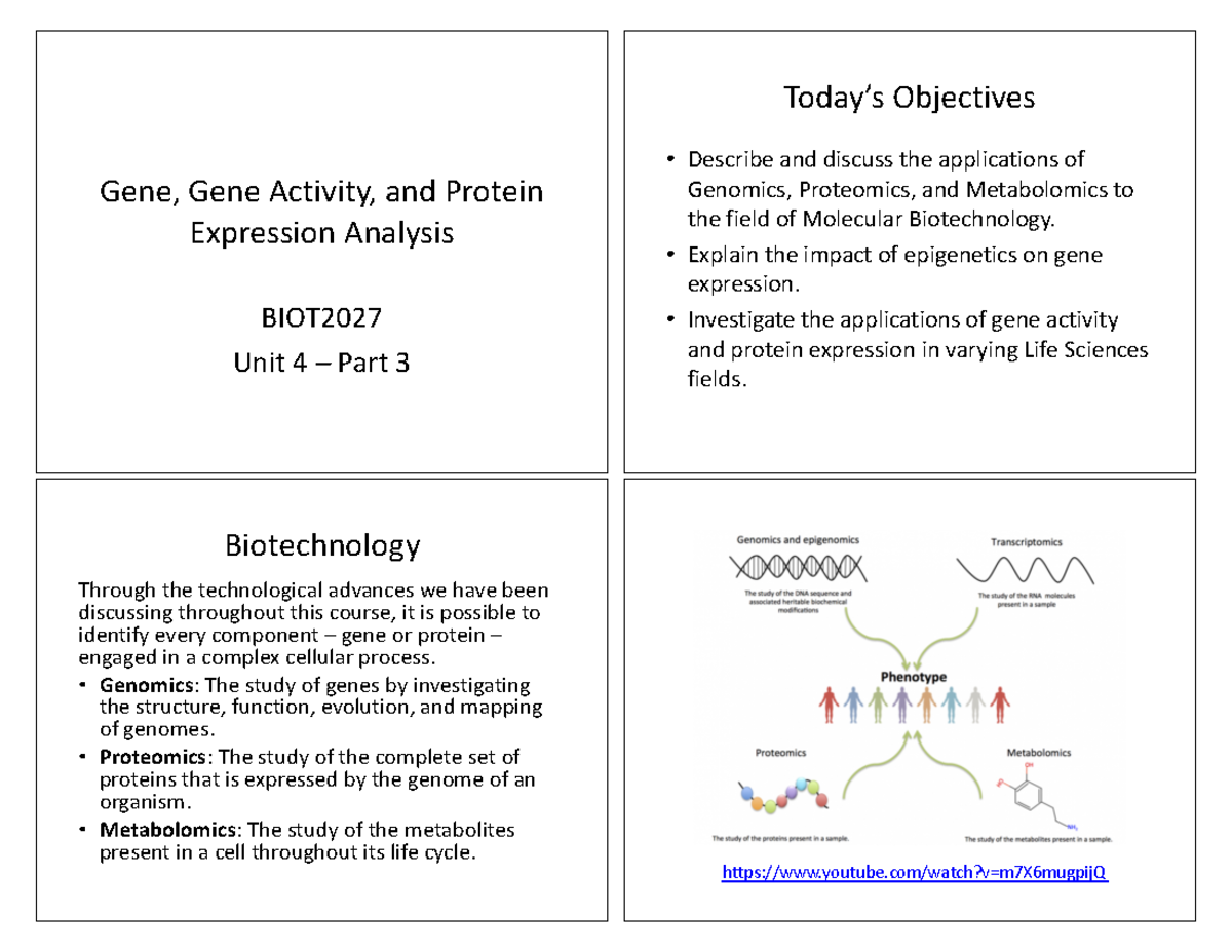 Unit 4 - Part 3 Gene, Gene Activity, and Protein Expression Analysis ...