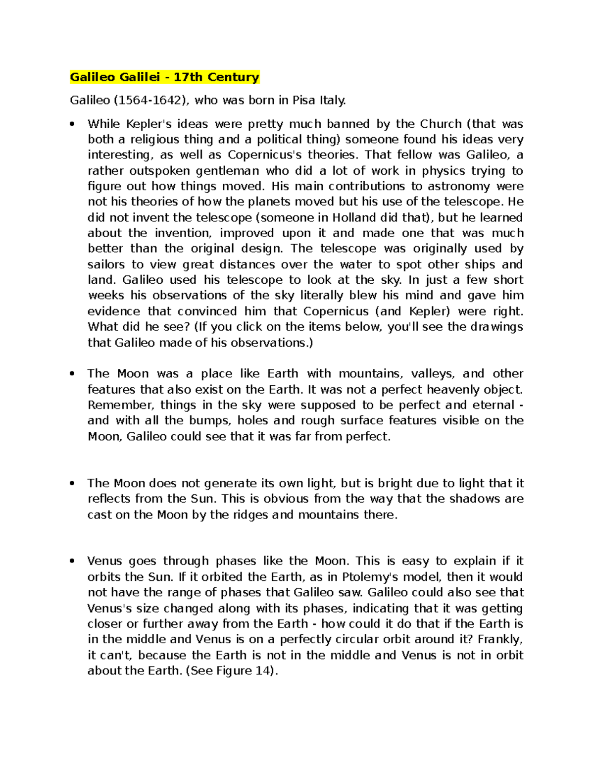 Astronomy Notes - Galileo Galilei - 17th Century Galileo (1564-1642 ...