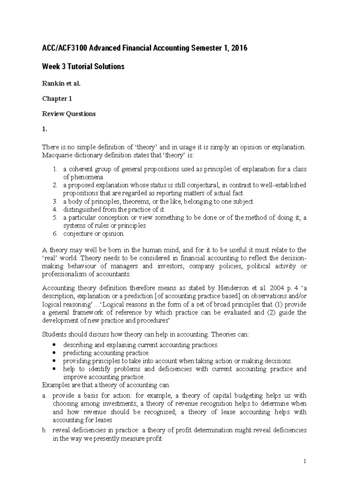 ACC-ACF3100 Semester 1 2016 Week 3 Tutorial solutions - ACC/ACF3100 ...