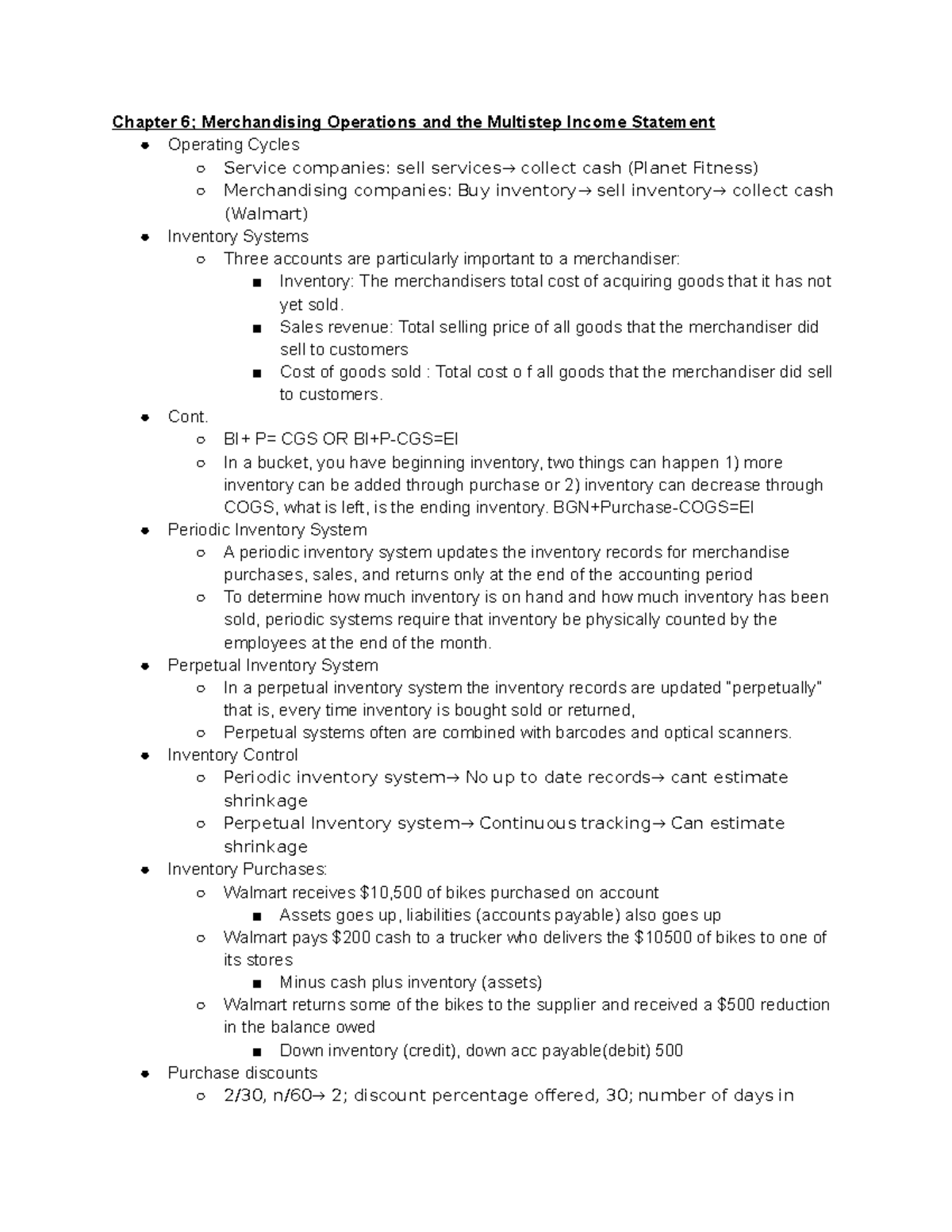 Ch 6-lecture notes - Chapter 6; Merchandising Operations and the ...