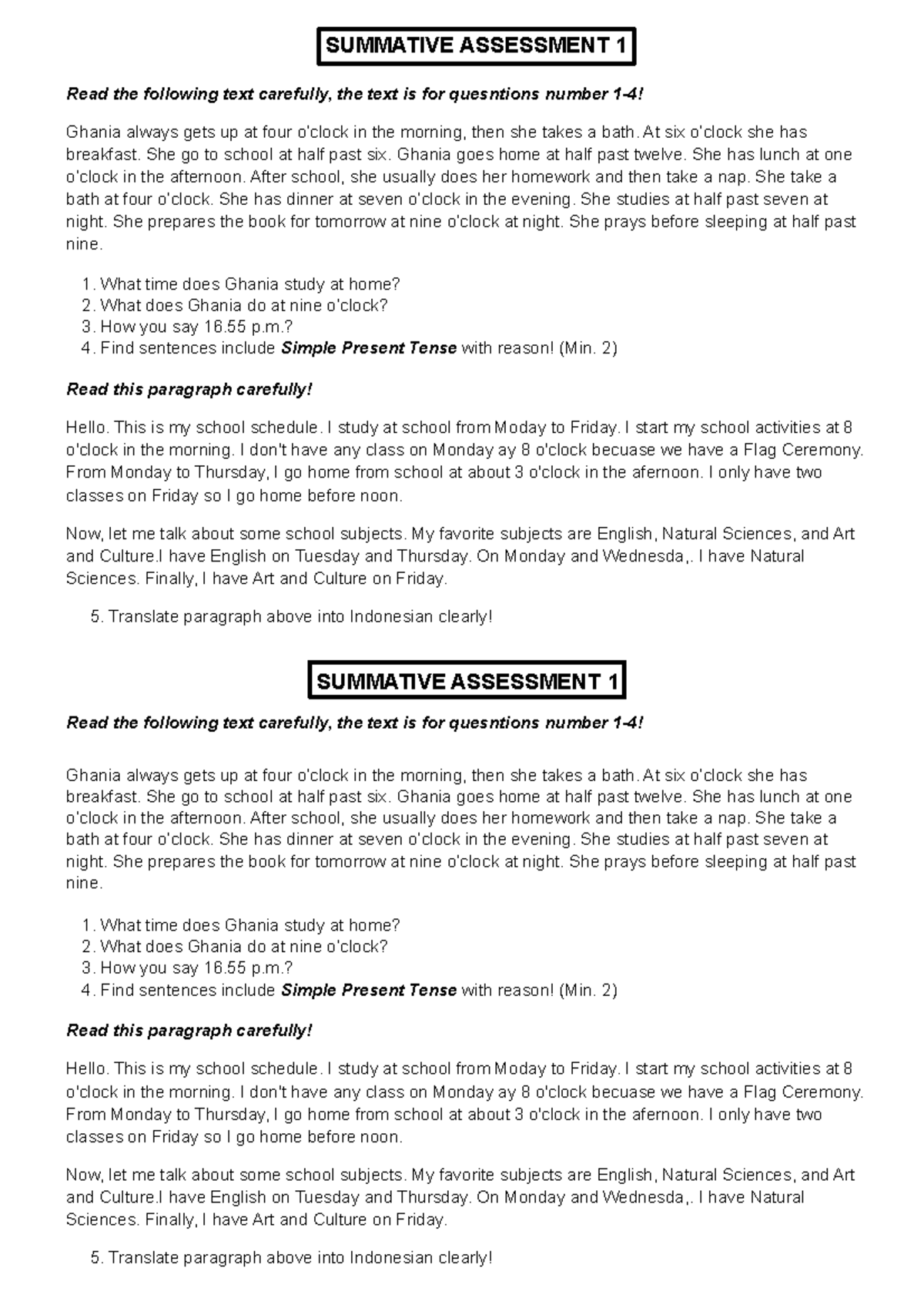 Assessment 1 Kelas 7 - SUMMATIVE ASSESSMENT 1 Read the following text carefully, the text is for ...