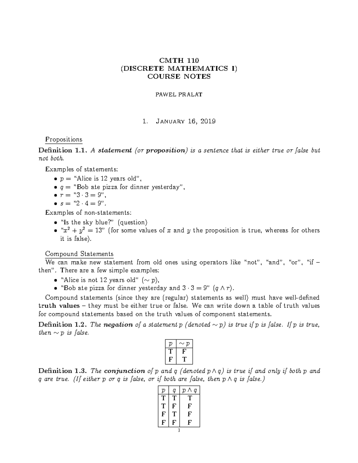 CMTH110 - Lecture 01 - CMTH 110 (DISCRETE MATHEMATICS I) COURSE NOTES ...