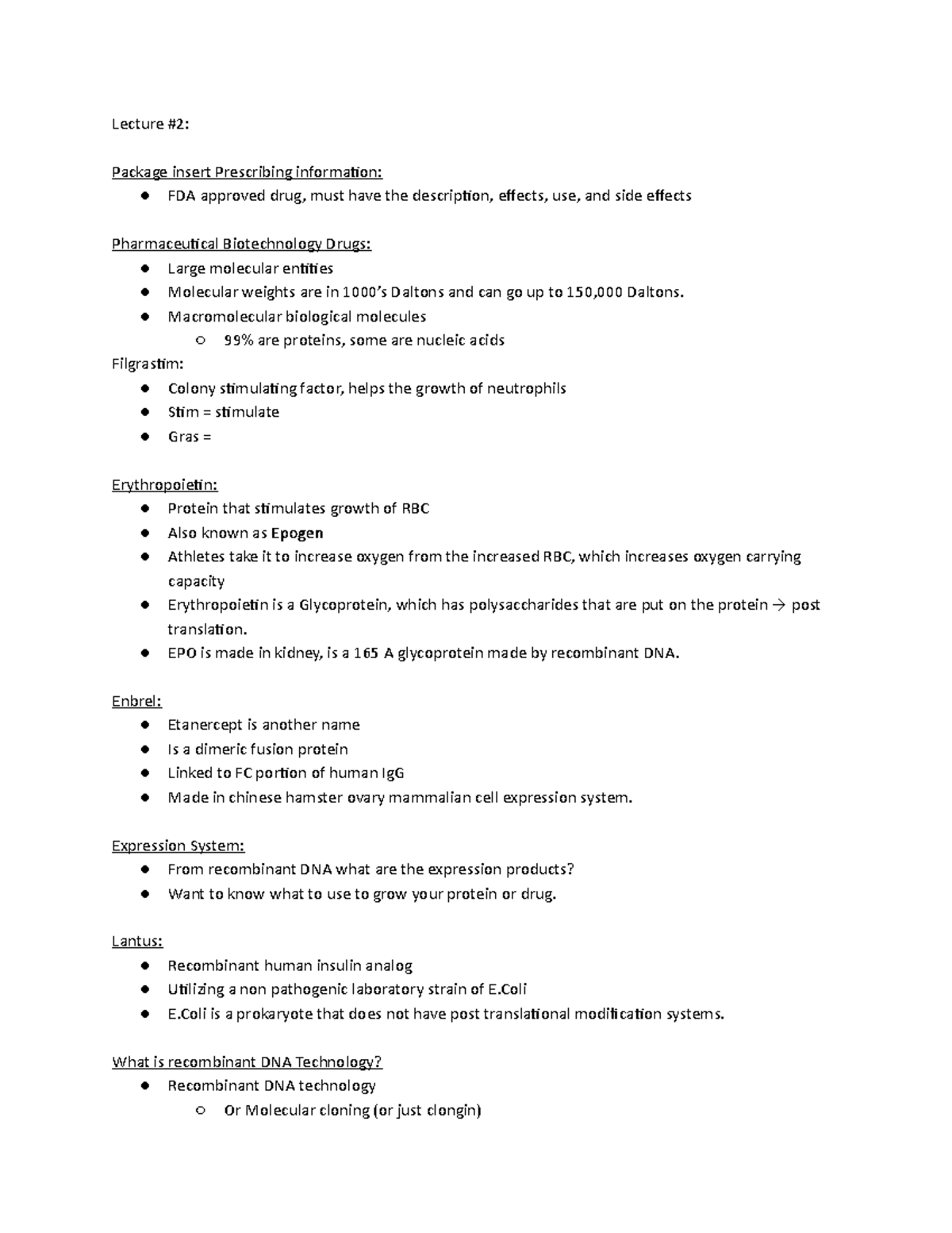 Biotech Exam #1 - N/A - Lecture #2: Package insert Prescribing ...