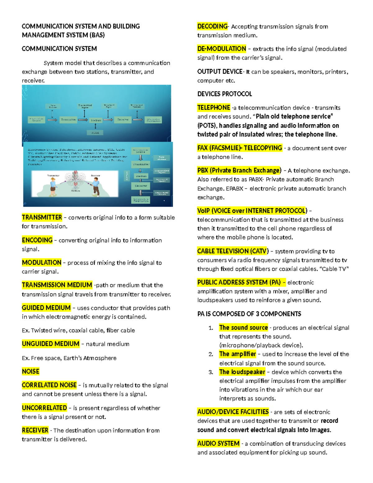 UTY- Reviewer - building utilti - COMMUNICATION SYSTEM AND BUILDING ...