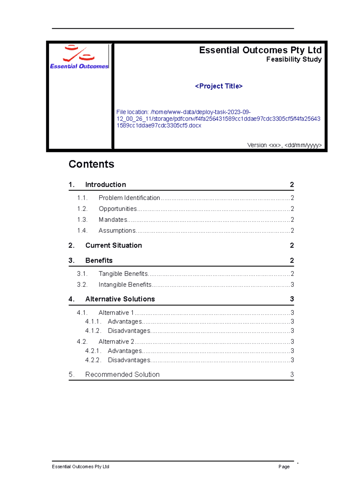 Feasibility Study - Essential Outcomes Pty Ltd Feasibility Study File ...