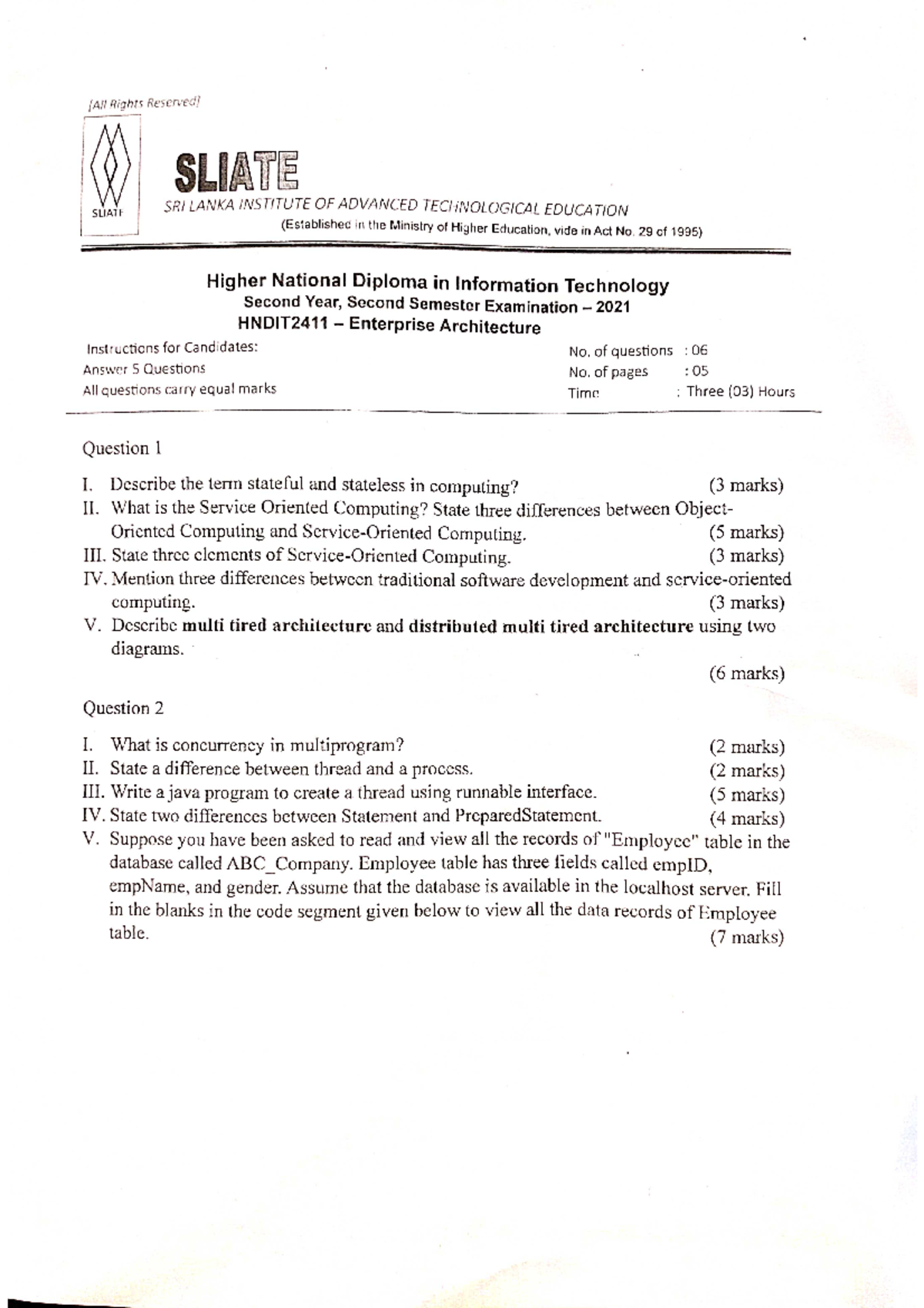 2021 - Hndit 2411 Enterprise Architecture - AI Rights Reserved] SLIATE ...