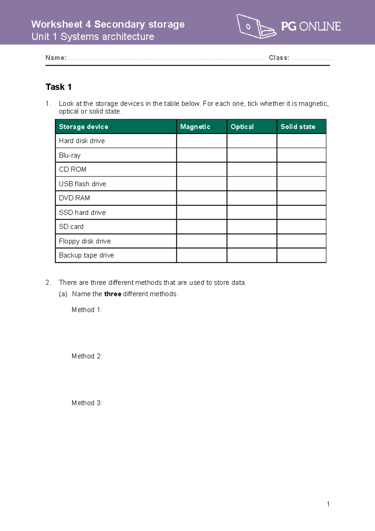 Secondary Storage Worksheet 4 - - Studocu