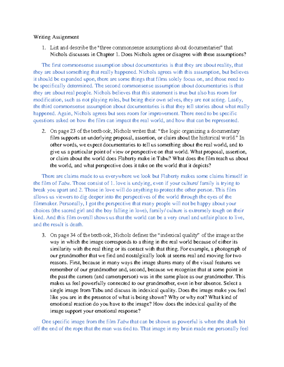 Film module 1 - Writing Assignment- Natalie Bert List and describe the ...