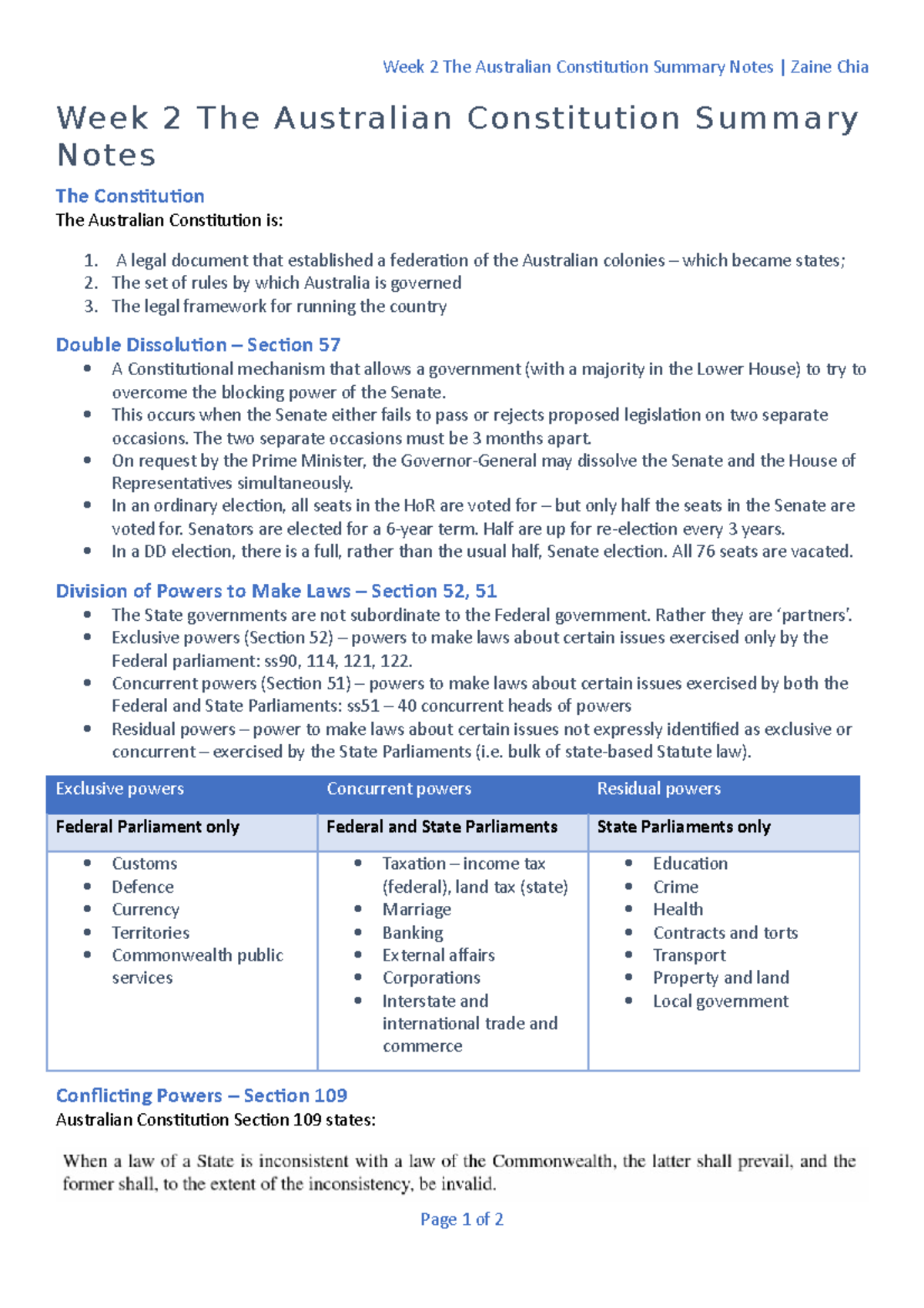 Week 2 The Australian Constitution - This occurs when the Senate either ...