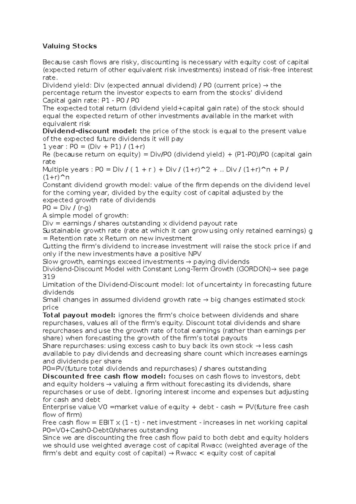 Valuing Stocks - Valuing Stocks Because cash flows are risky ...