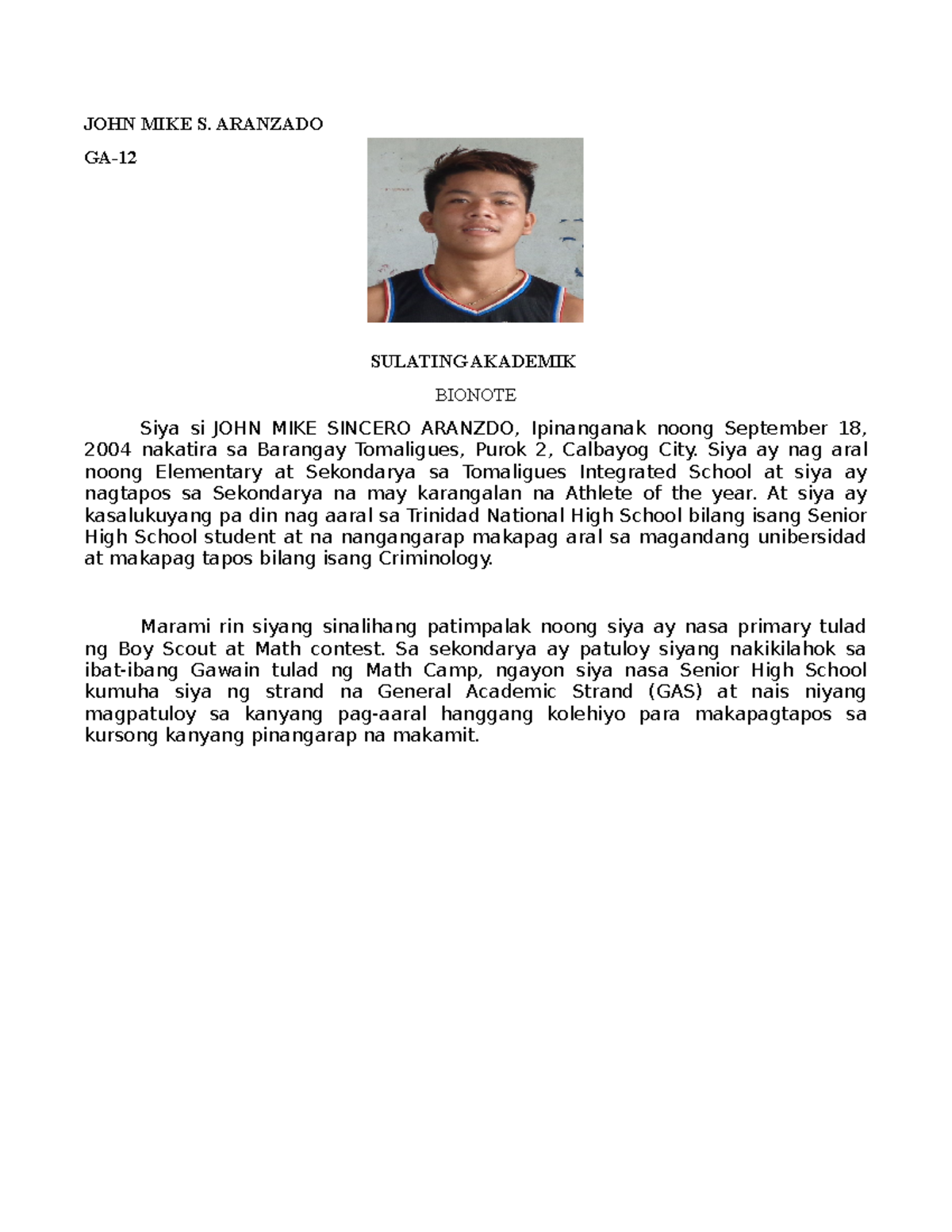 JOHN MIKE Bionote - It will help you to guide some information you need ...