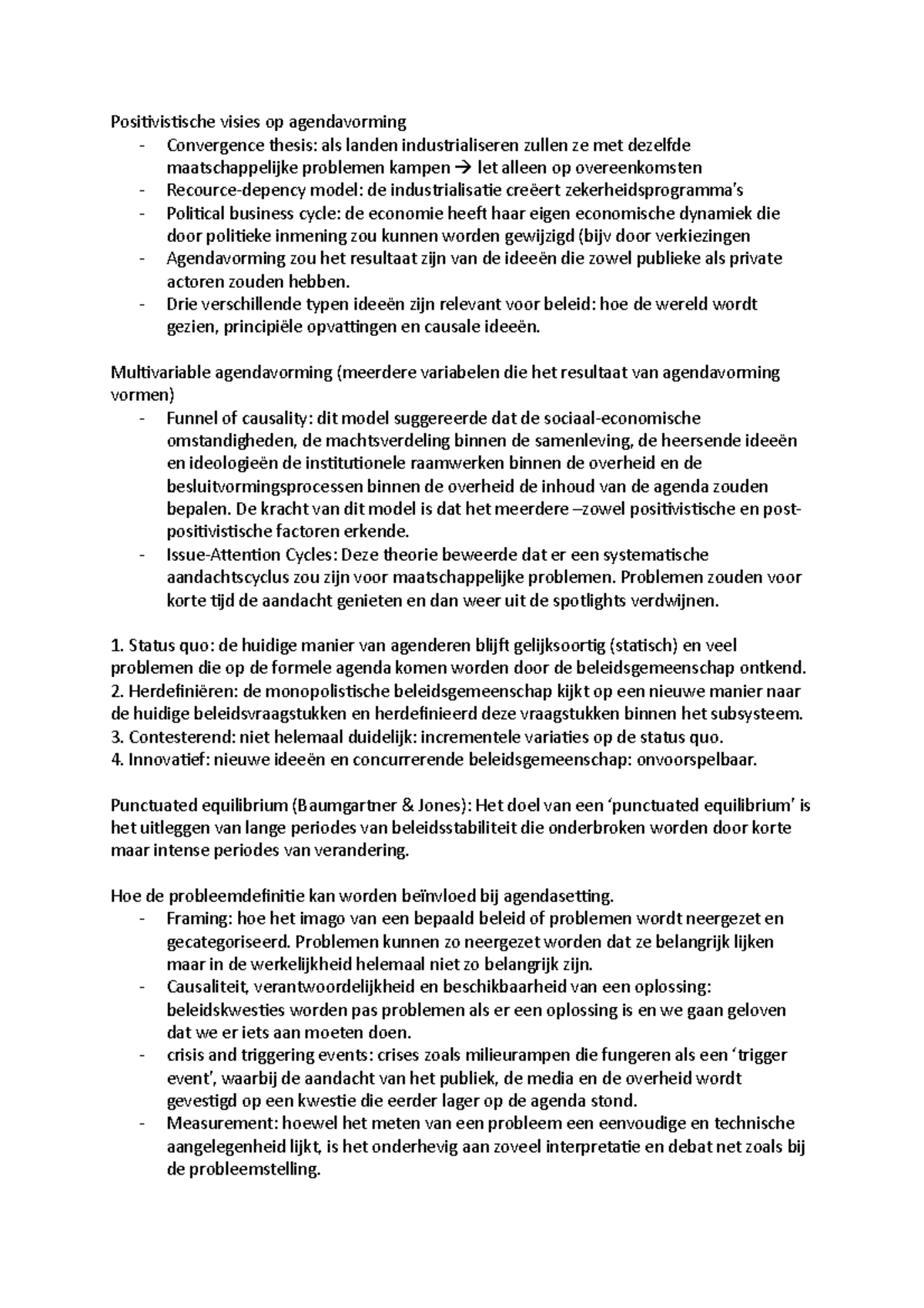 Beleid boek samenvatting - Positivistische visies op agendavorming ...