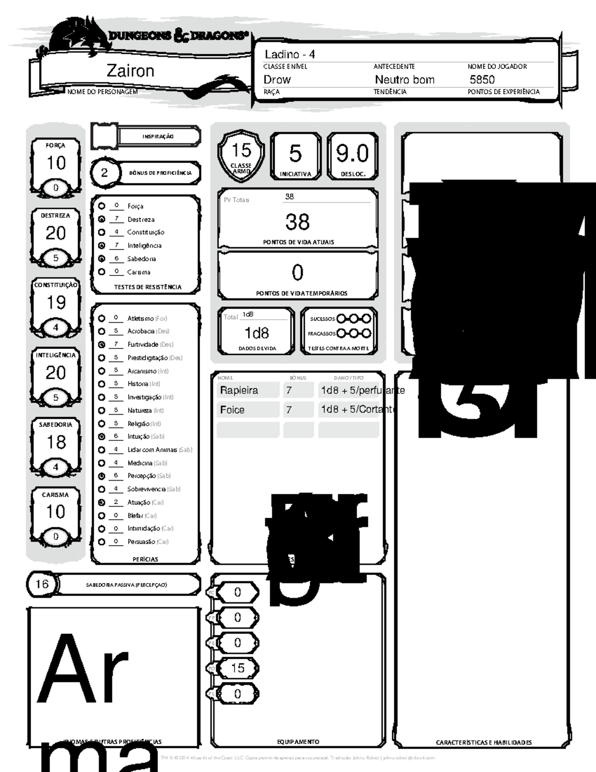 Zairon - Oioioioi - RAÇA CLASSE E NÍVEL NOME DO JOGADOR NOME DO ...