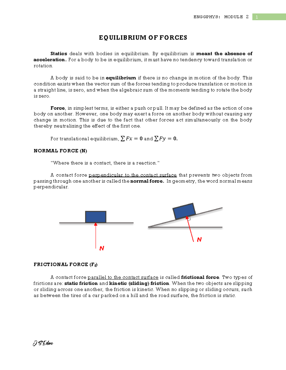 P6 Force - Lecture notes 1 - EQUILIBRIUM OF FORCES Statics deals with ...