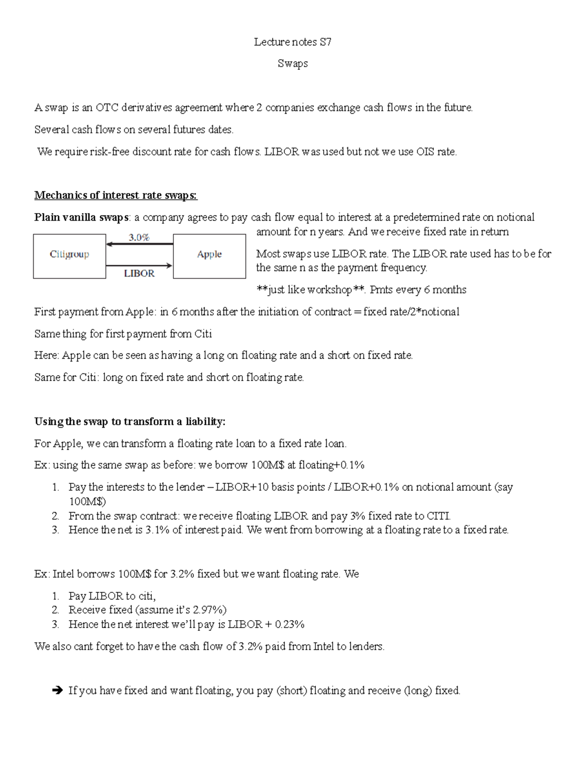Notes S7 - swaps - Lecture notes S7 Swaps A swap is an OTC derivatives ...