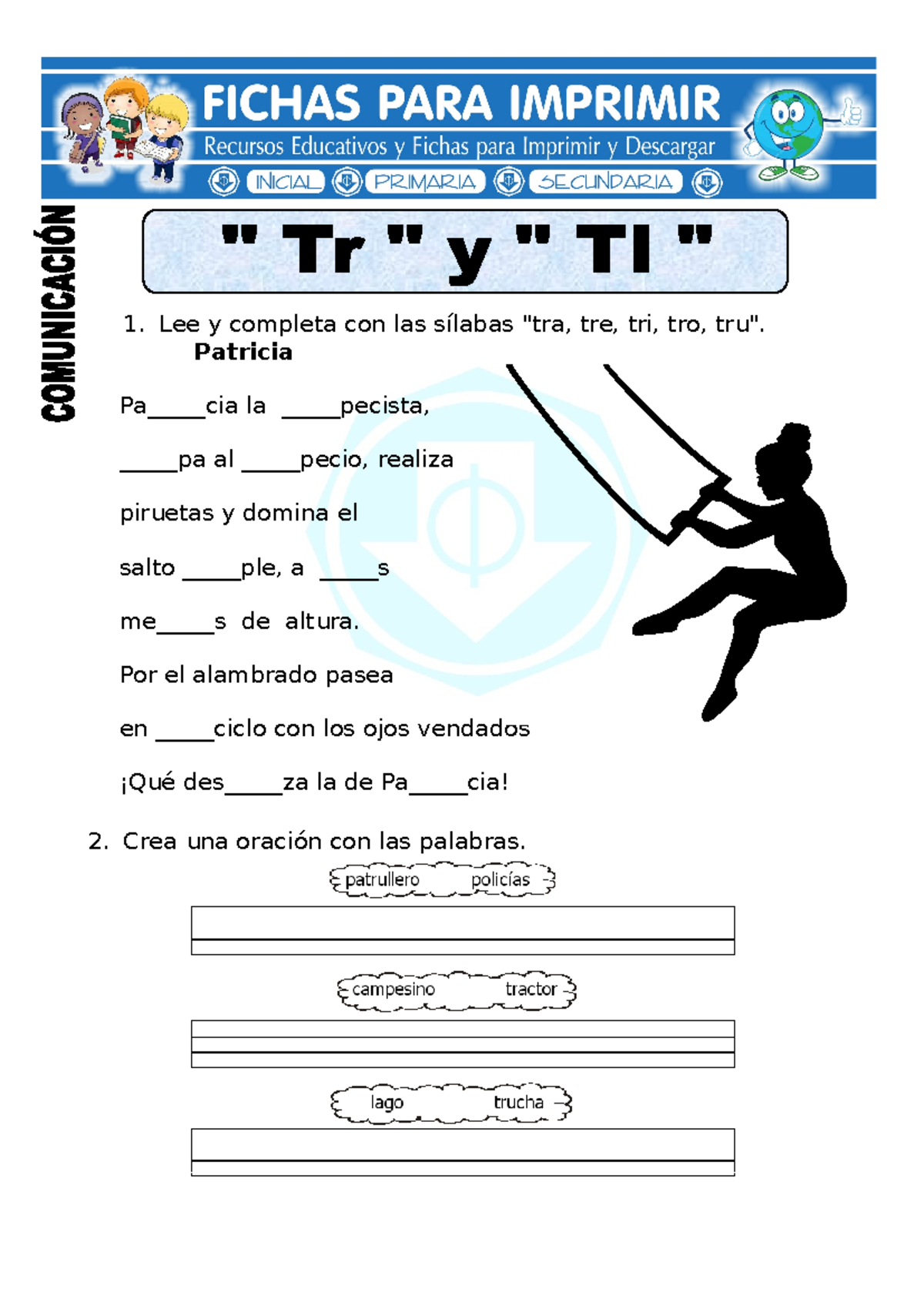 Ficha de La Letra de Tr y Tl para Primero de Primaria - Comunicacion y ...